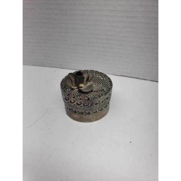 Unique Vintage | Accents | Vtg Round Filigree Metal Mesh Trinket Box ...